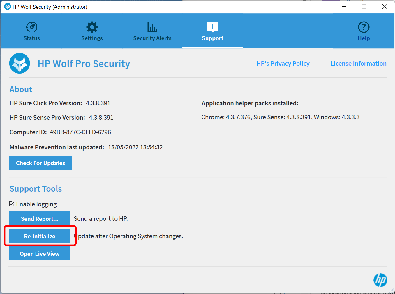 How to re-initialize HP Wolf Security