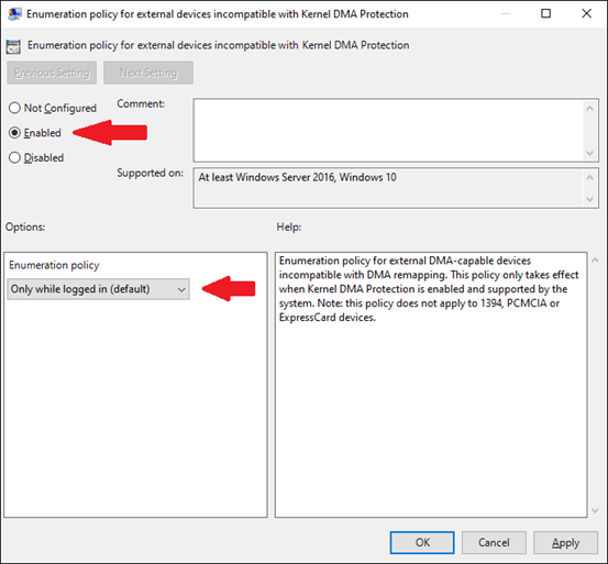 DMA Attack Prevention Assessment