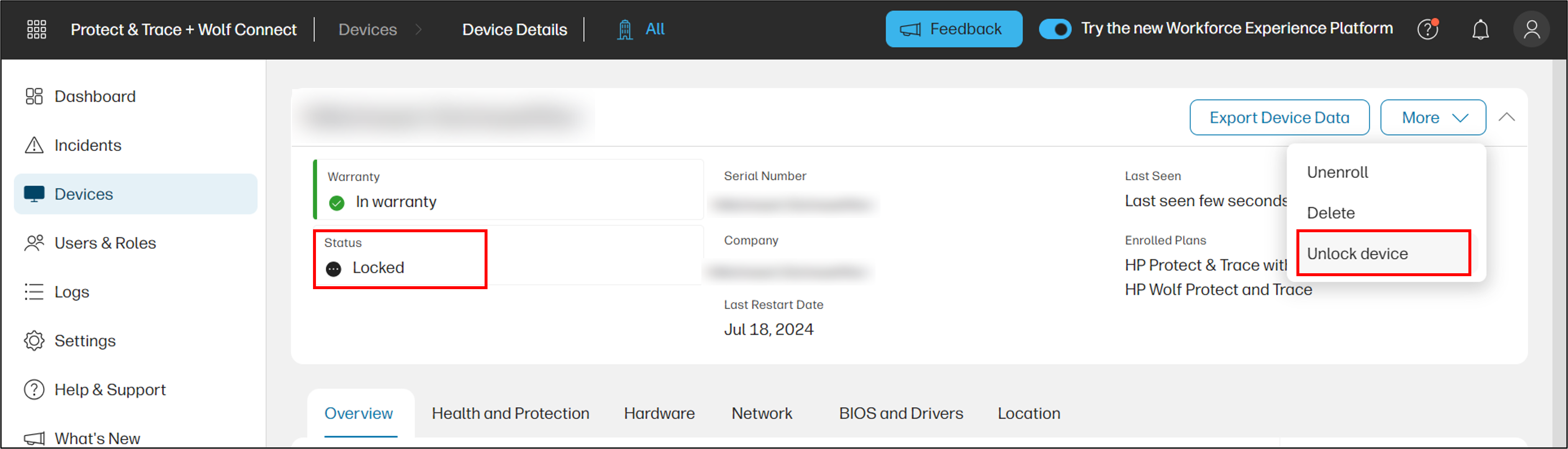 Protect and Trace : Locking and Unlocking a Device
